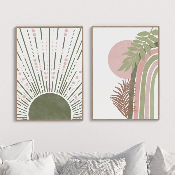 Nursery Boho Rainbow Green Wall Art - Etsy