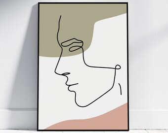 Male Line Face Art - Etsy