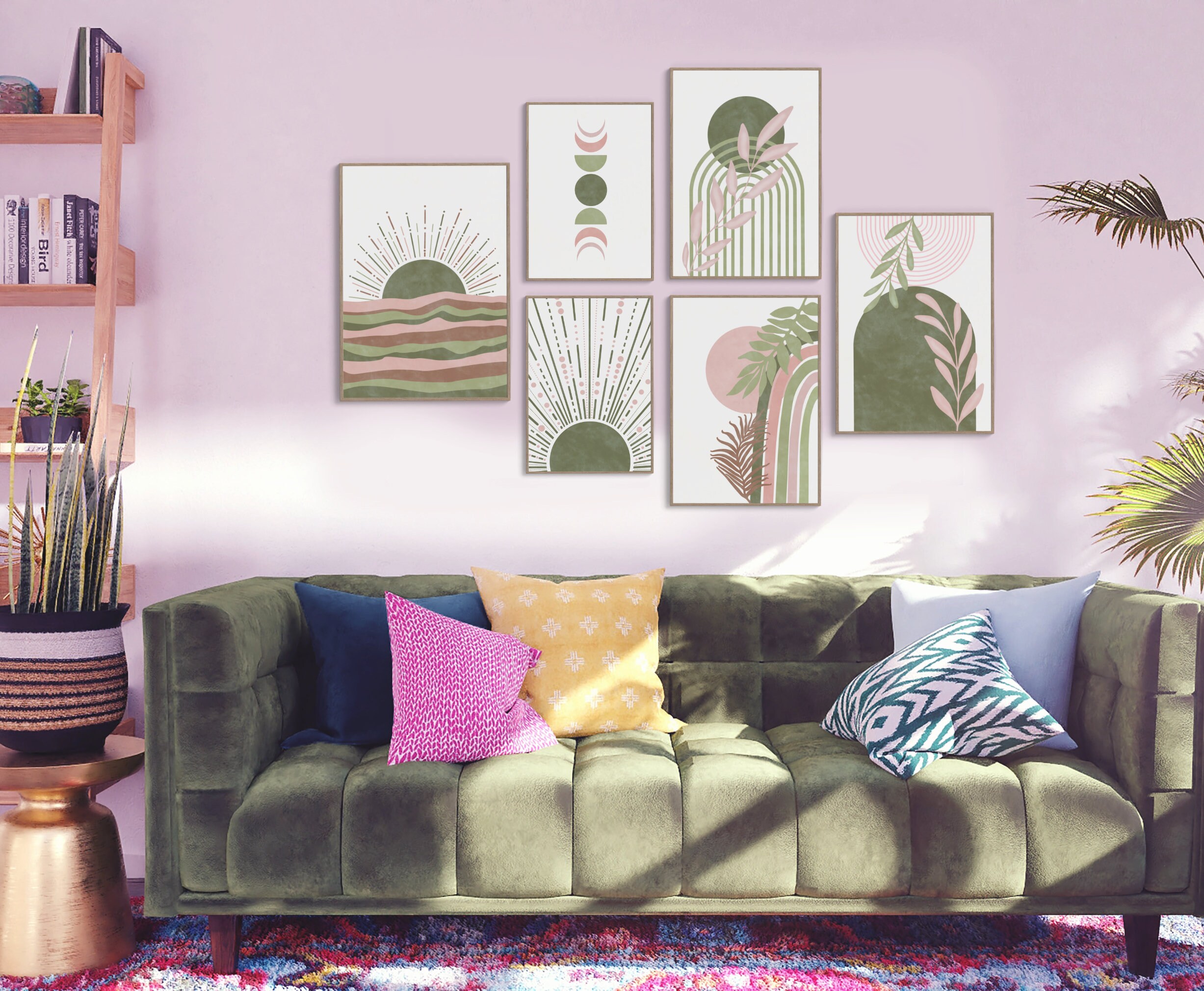 Boho Gallery Wall Set of 6 Prints Blush Pink and Sage Green - Etsy