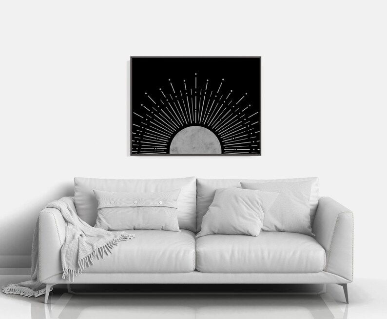Sun and Moon Wall Art Set of 2, Black and White Minimalist Wall Art ...