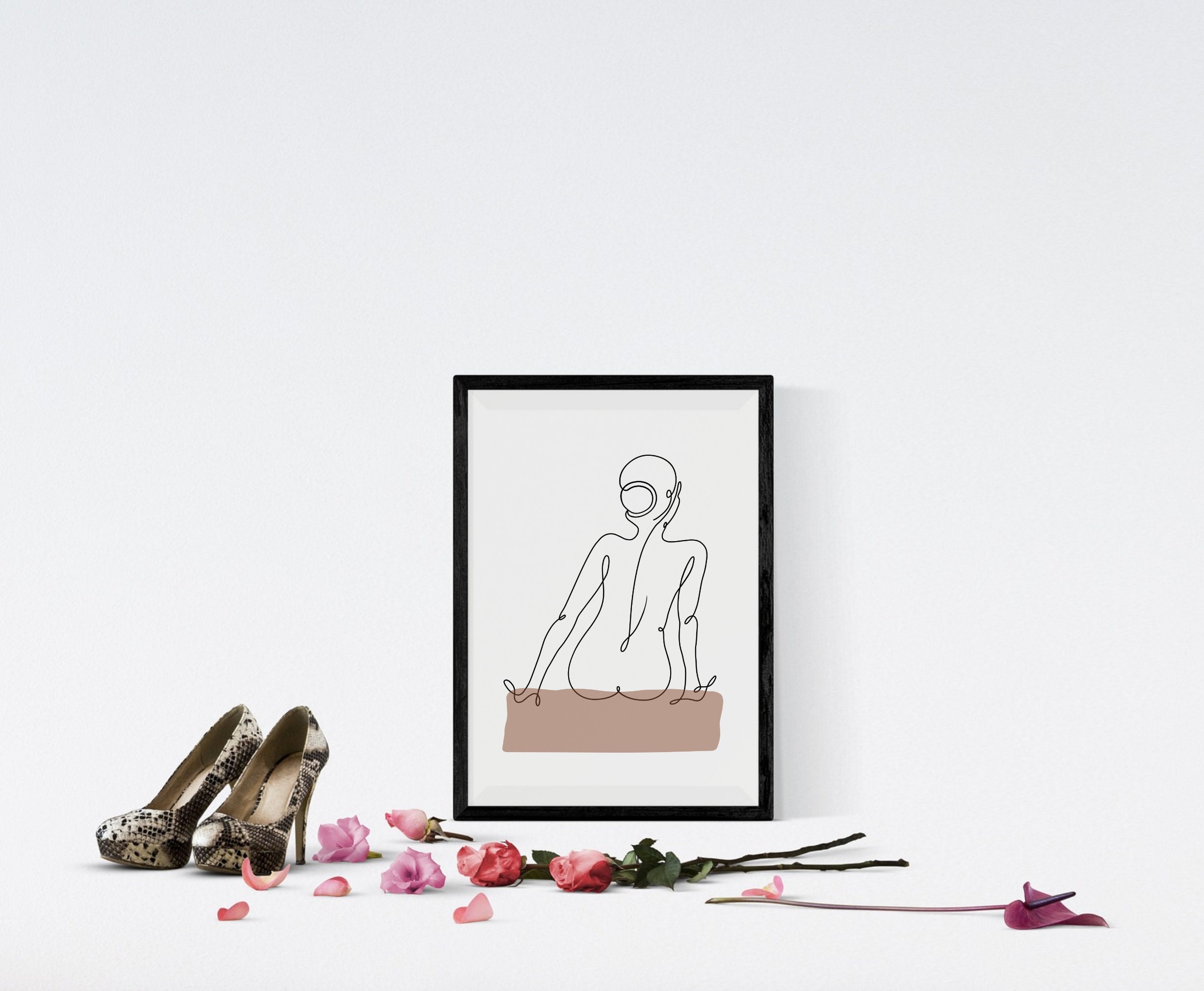 Naked Woman Line Art Nude Woman One Line Drawing Female Body Art Woman Silhouette Wall Art