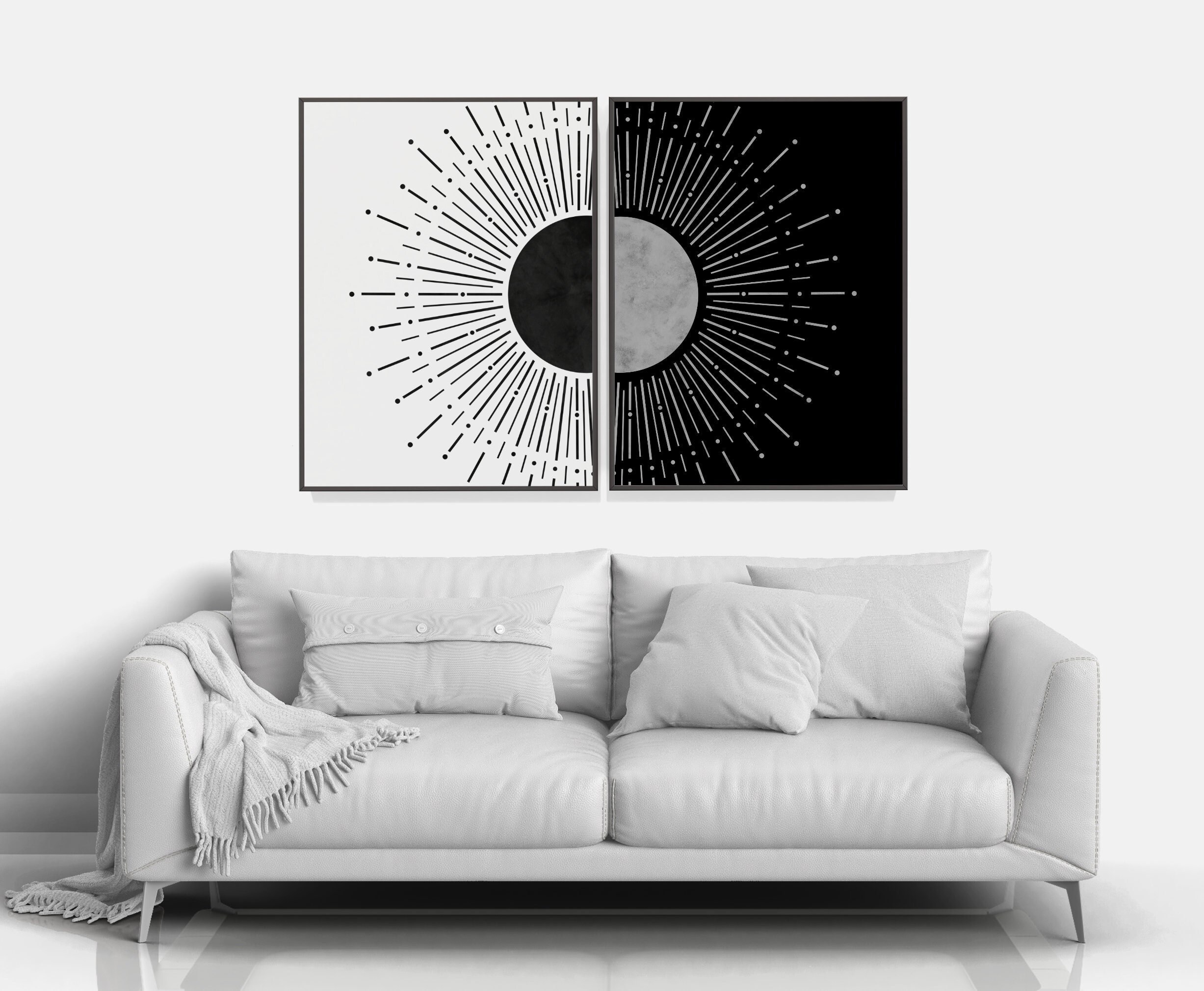 Sun and Moon Wall Art Set of 2, Black and White Minimalist Wall Art ...