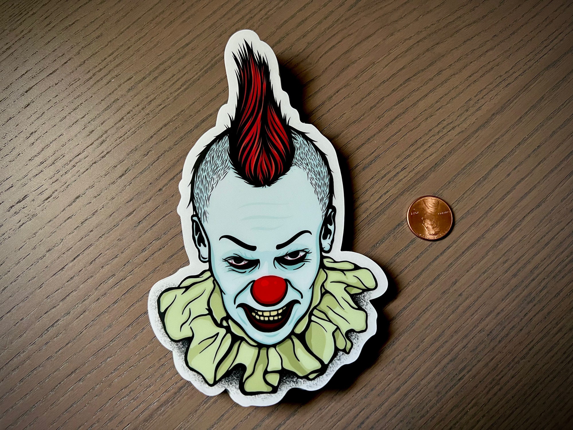 Pennywise Clown With Mohawk, 90's Vintage Horror, Clear Vinyl Sticker ...