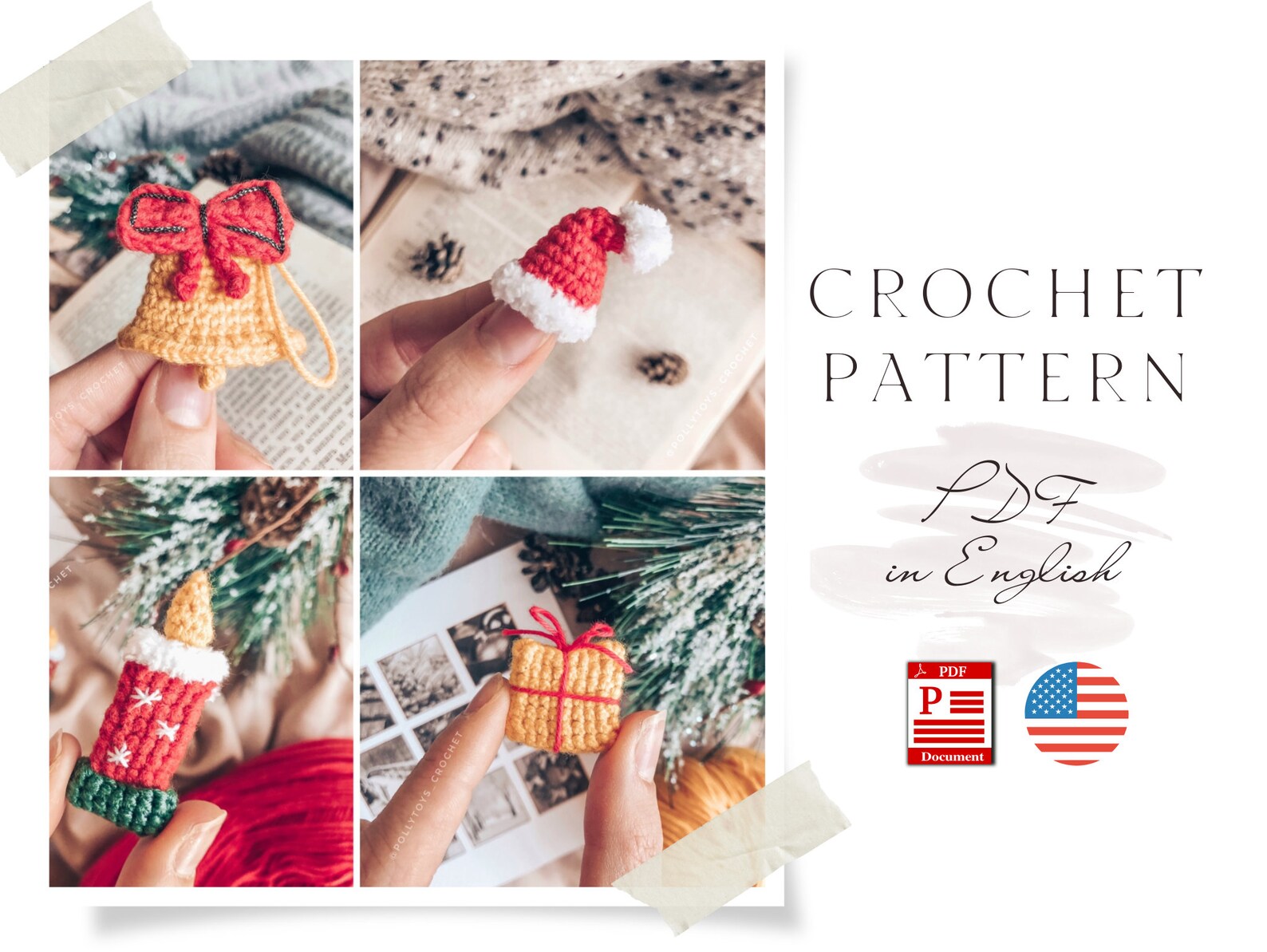 Crochet CHRISTMAS SET 4 Brooch PATTERNS Christmas Handbell - Etsy