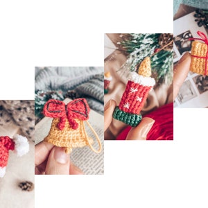 Crochet CHRISTMAS SET 4 Brooch PATTERNS Christmas Handbell Candle ...