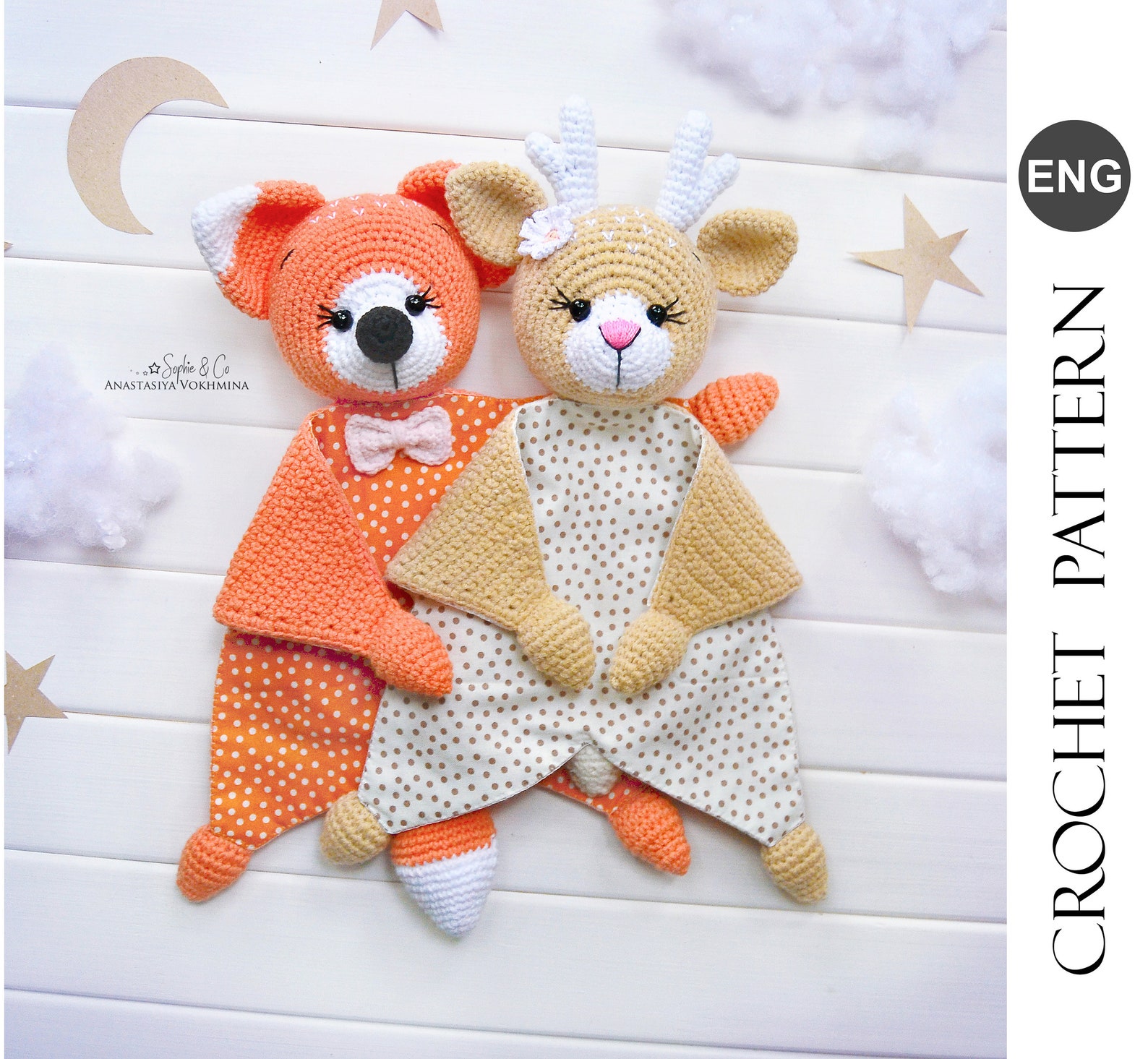 Crochet Fox and Deer Lovey Pattern: Baby Comforter (PDF Pattern) - Etsy