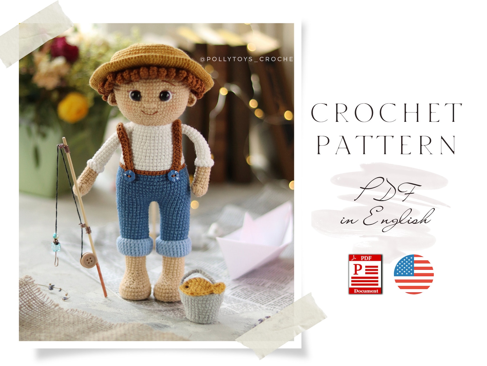 Crochet ENGLISH PATTERN Doll Tom the Fisherman Amigurumi Doll - Etsy
