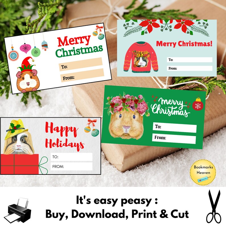 Guinea Pig Christmas Gift Tags, Guinea Pig Lover Gift Tags, Cute Guinea ...