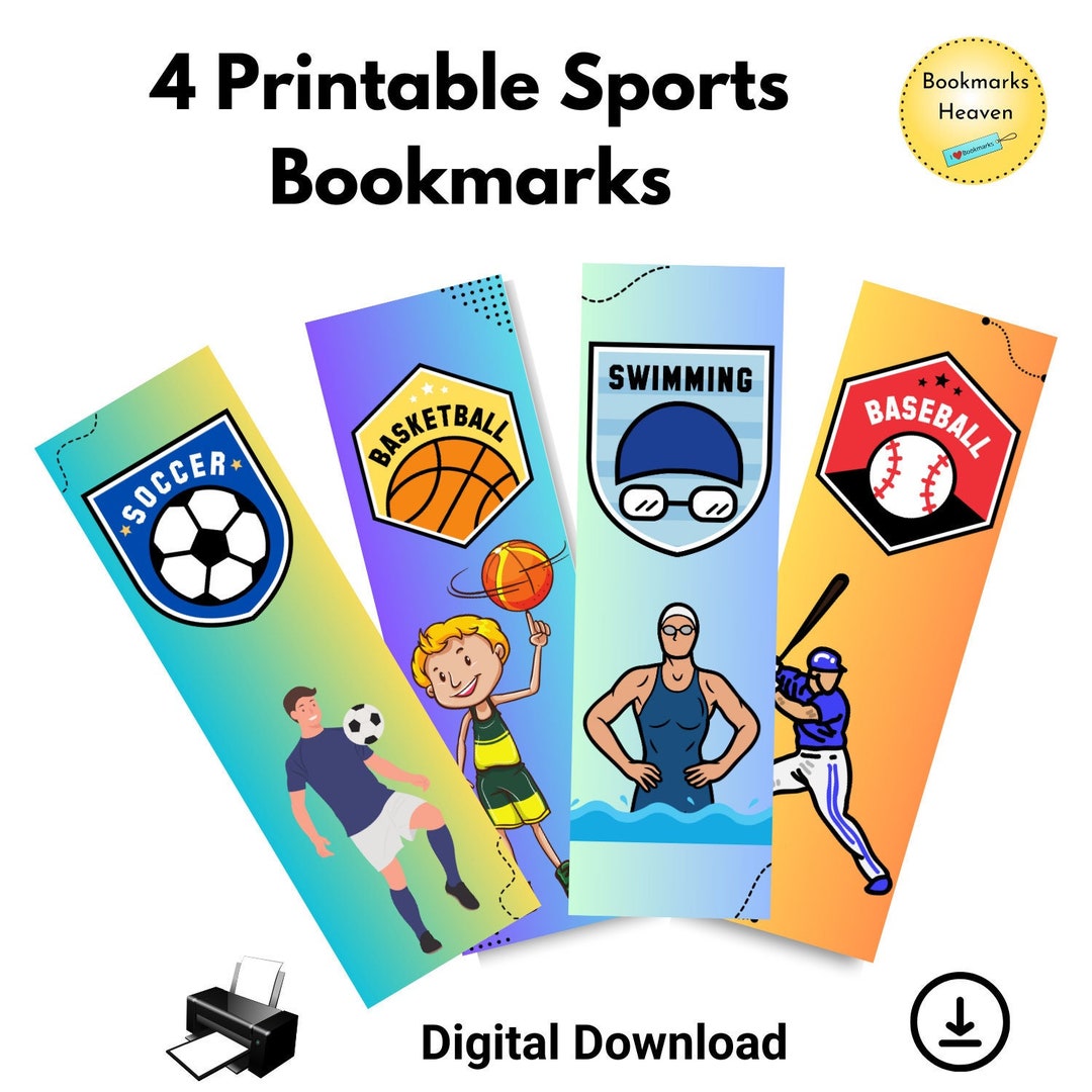 Back to School Bookmarks for Kids, Sports Bookmarks Digital Download ...