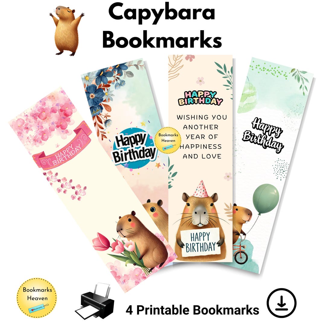 Capybara Printable Bookmarks, Capybara Digital Download Bookmark Sheets ...