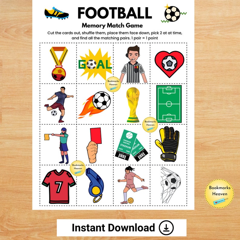 Football Memory Game, Soccer Printable Game, Sports Game for Kids, Kids ...