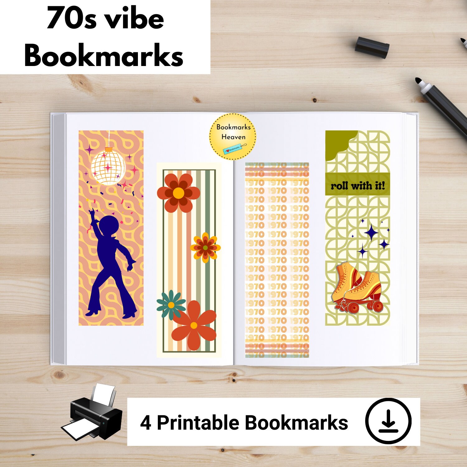 Retro Bookmarks Digital Download, 70s Bookmarks Designs Printable, Book ...