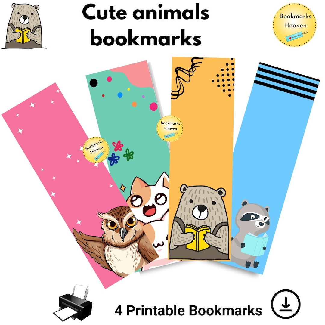 Animal Bookmarks Printable Cute Animals Bookmark Set - Etsy