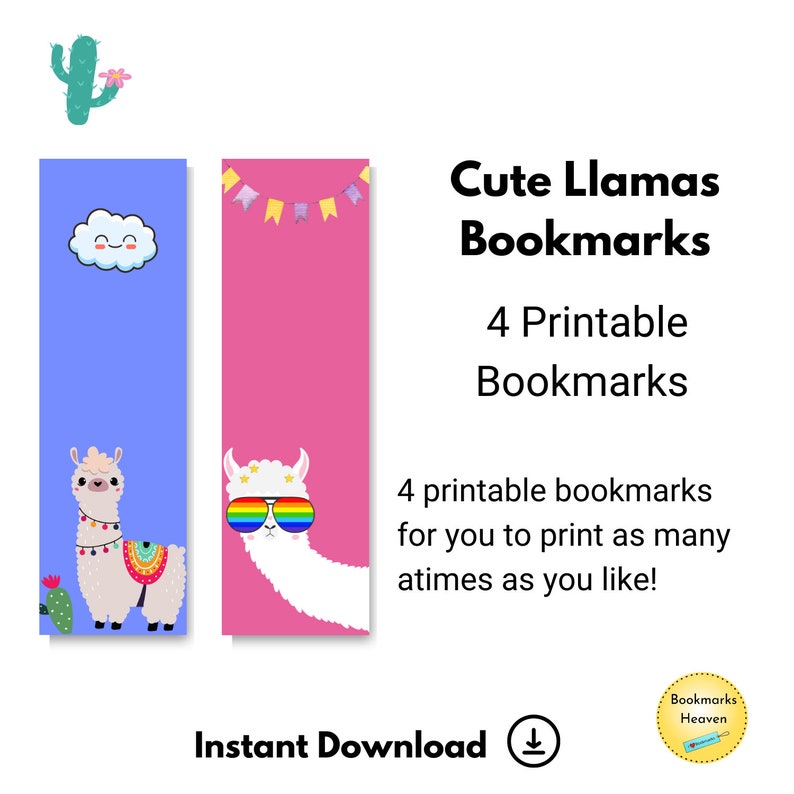 Llama Bookmarks Printable Cute Bookmarks for Women Llama - Etsy