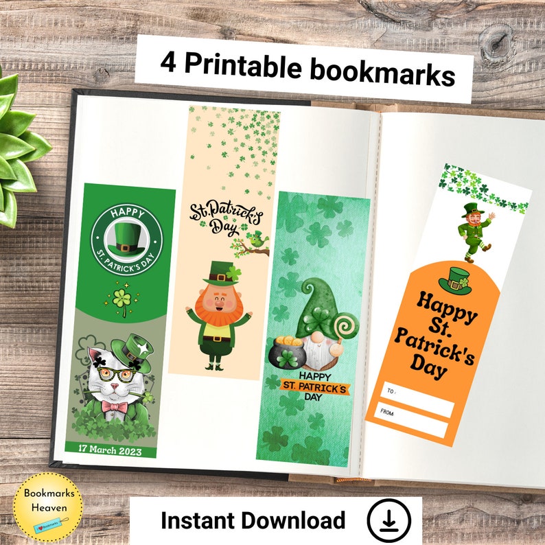 St. Patrick's Day Bookmarks Printable, Shamrock Bookmarks Digital ...