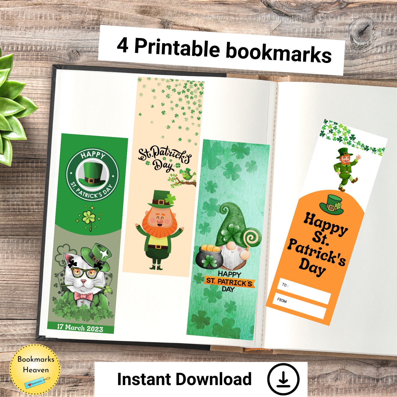 St. Patrick's Day Bookmarks Printable, Shamrock Bookmarks Digital ...
