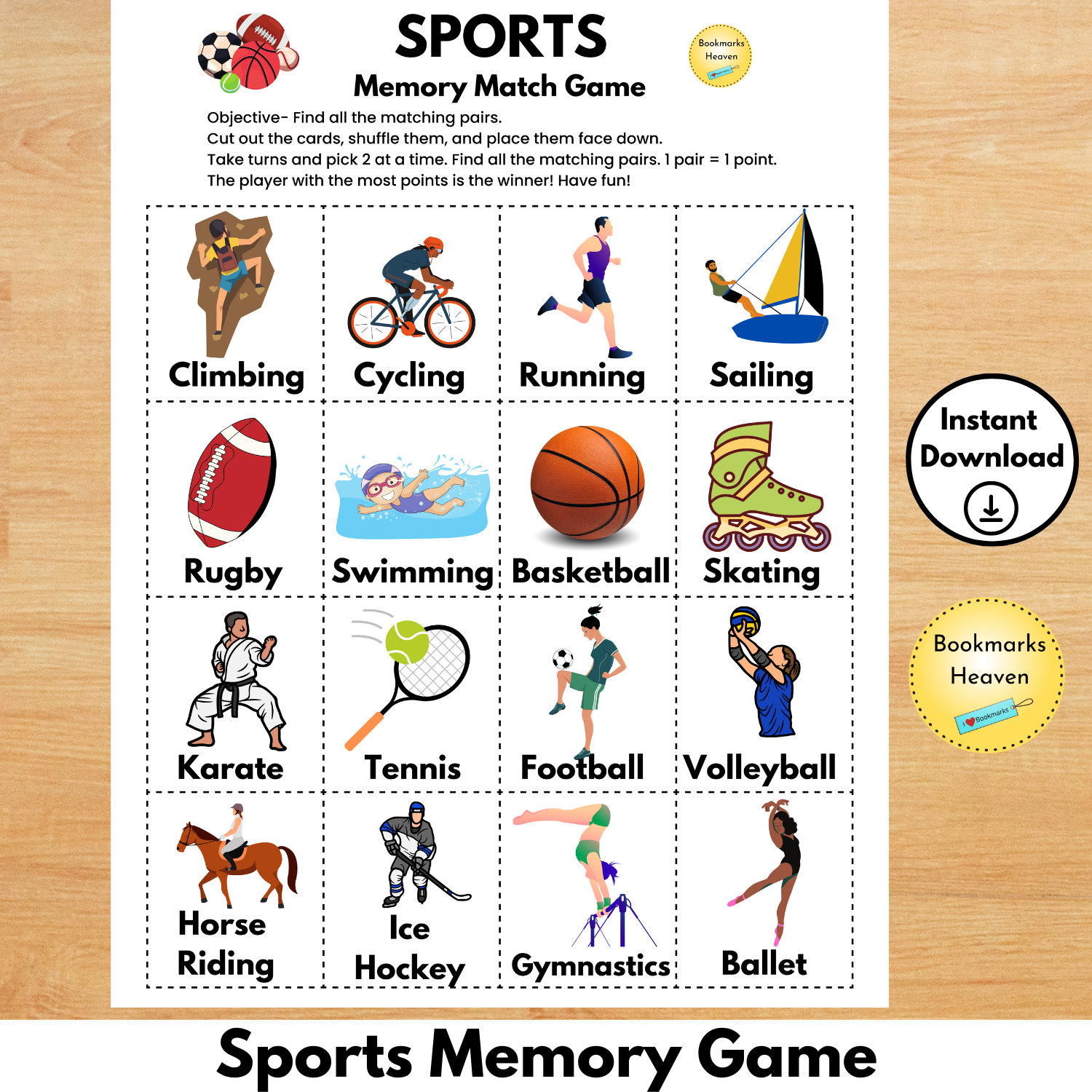 Sports Matching Game, Printable Games for Kids, Montessori Sports Cards ...