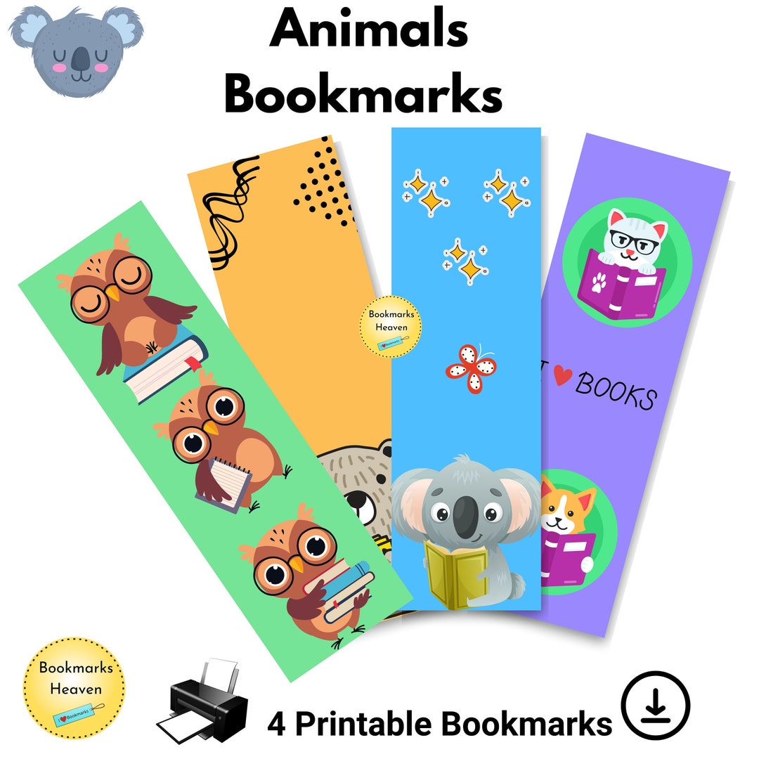 Animal Bookmark Set of 4 Printable, Bookmarks for Kids Printable, Book ...