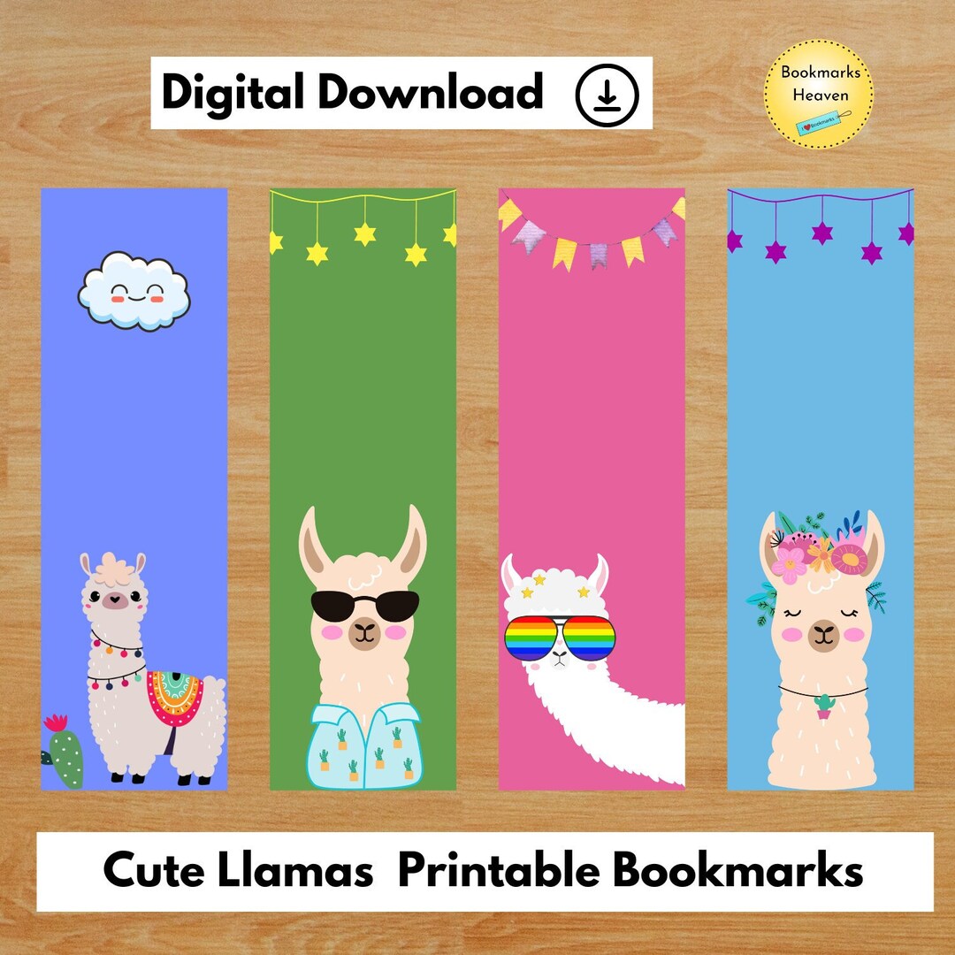 Llama Bookmarks Printable Cute Bookmarks for Women Llama - Etsy