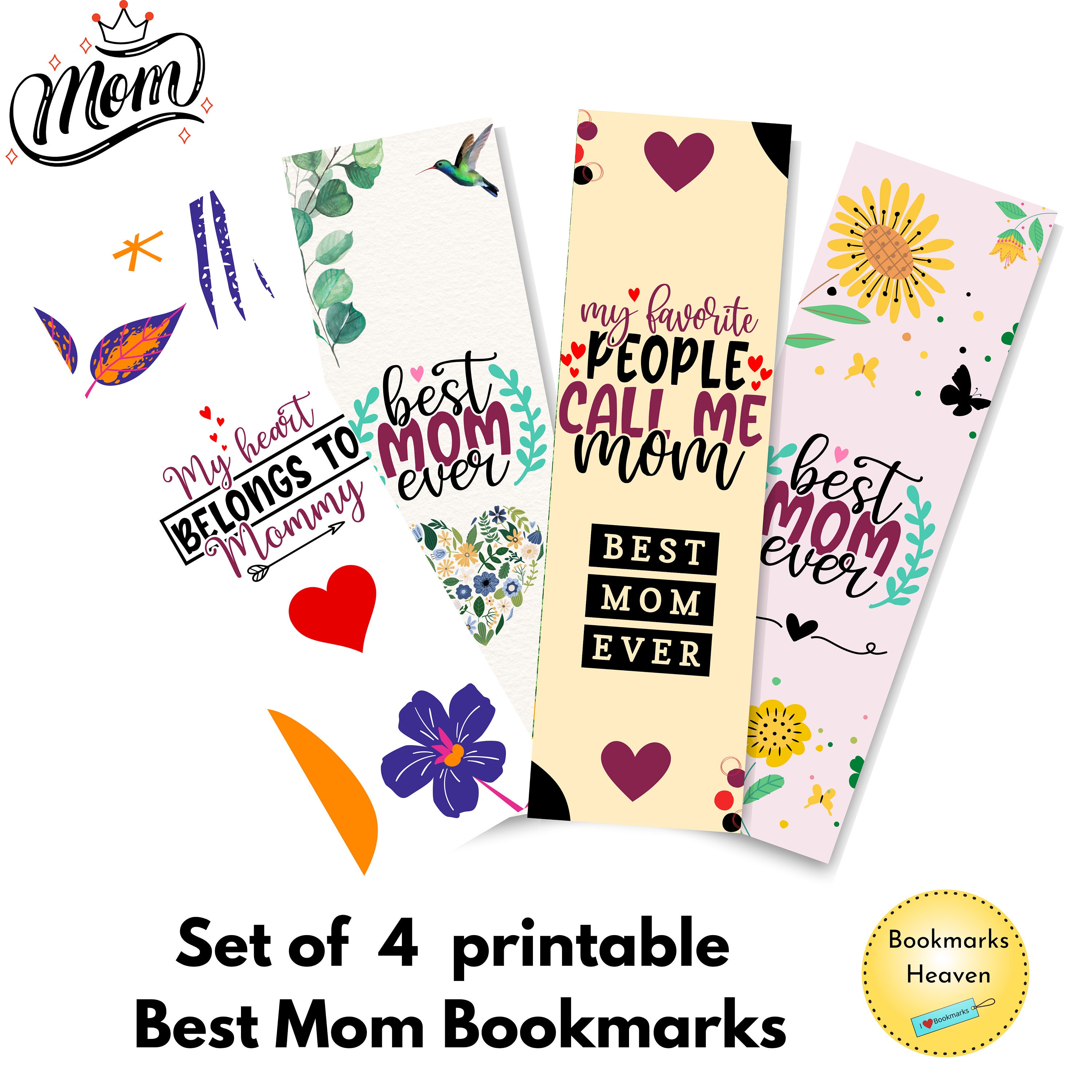 Mothers Day Bookmarks Printable, Bookmark Designs for Mom, Best Mom ...