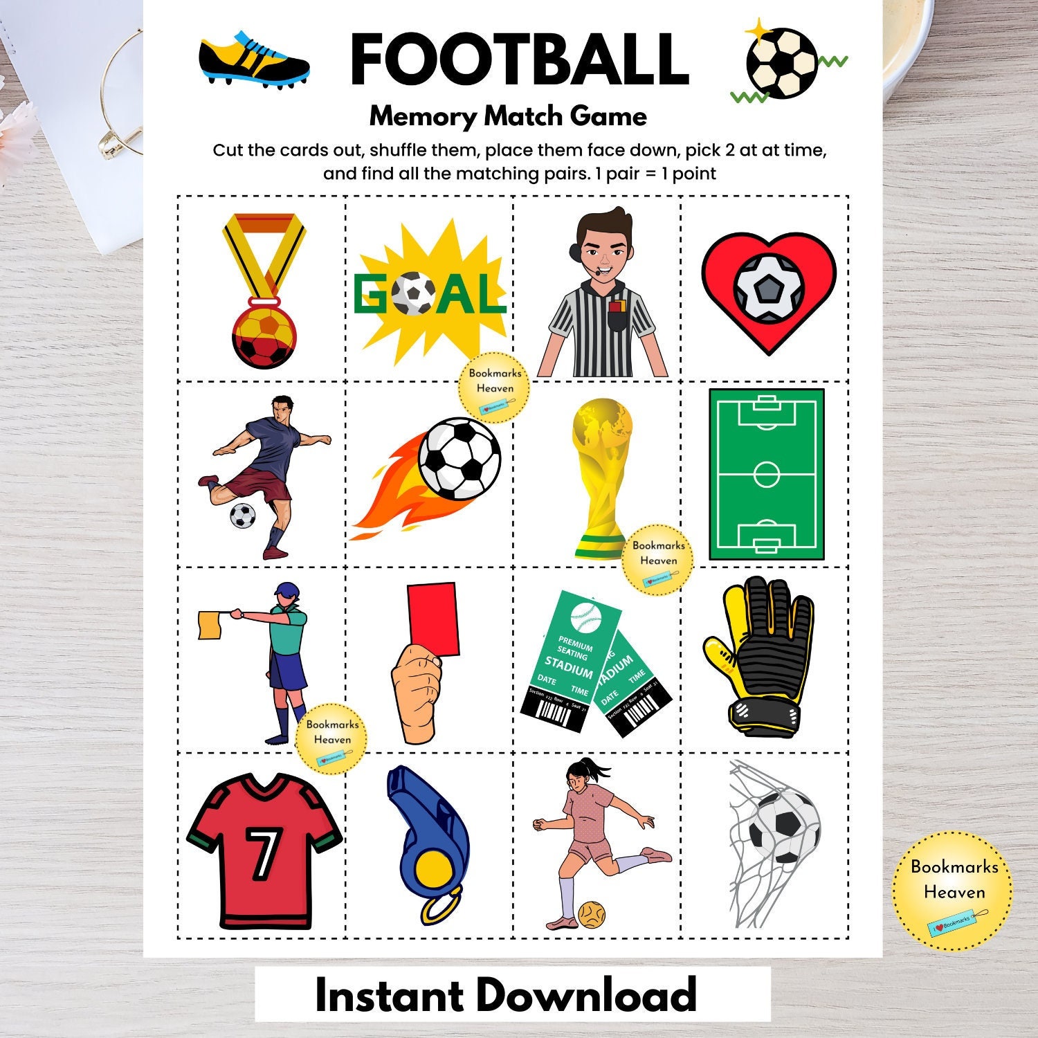 Football Memory Game, Soccer Printable Game, Sports Game for Kids, Kids ...