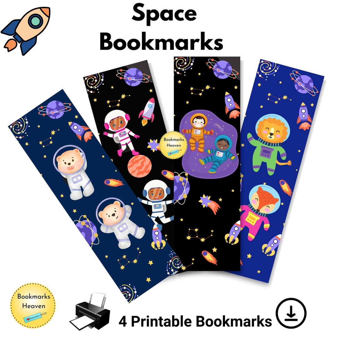 Space Bookmark Set of 4 Printable, Astronaut Girl Bookmark, Outer Space ...