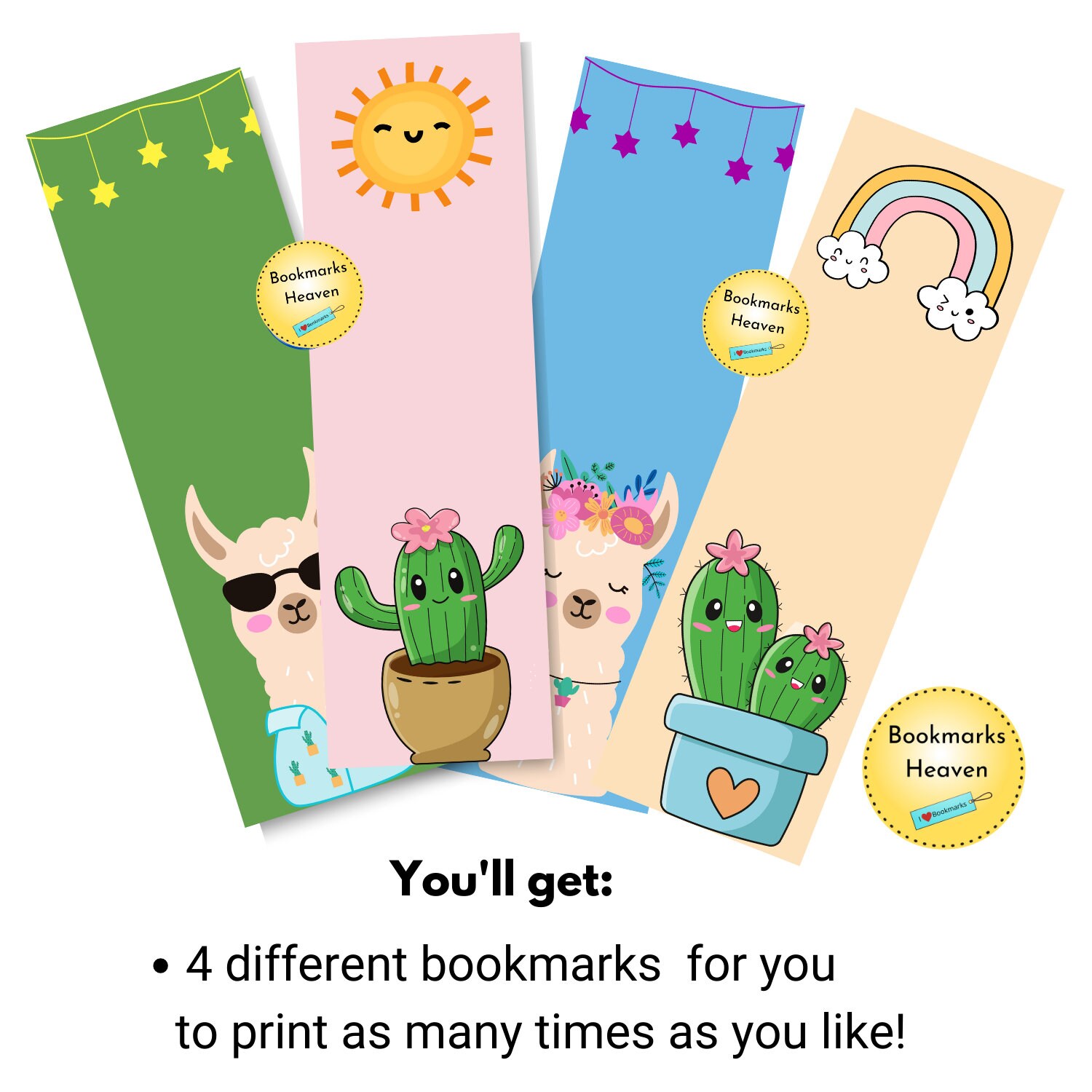 Cactus Bookmark Printable, Cute Llama Bookmarks Digital, Kids Printable ...