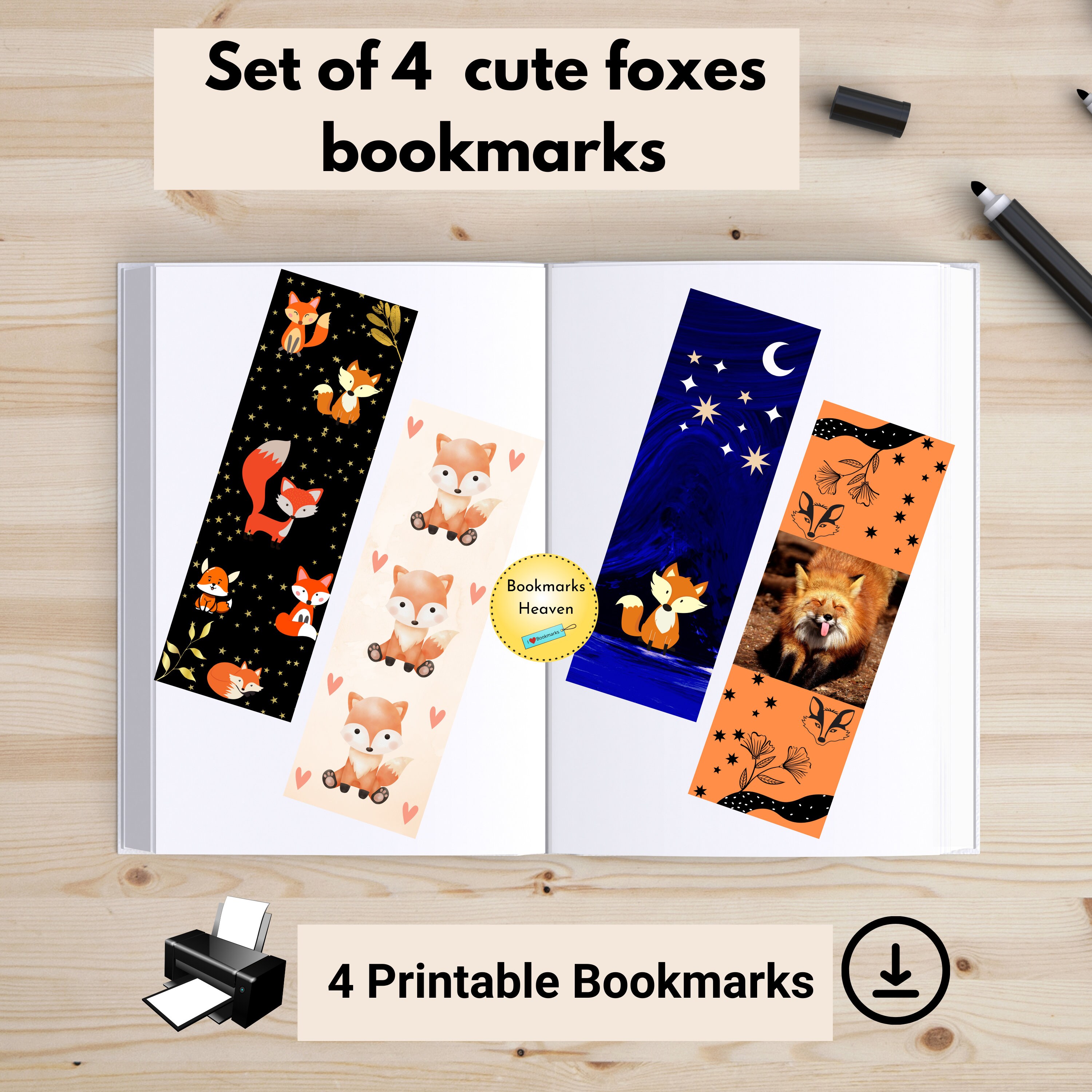 Cute Foxes Bookmark Printable, Woodland Bookmark, Fox Lover Gift, Fun ...