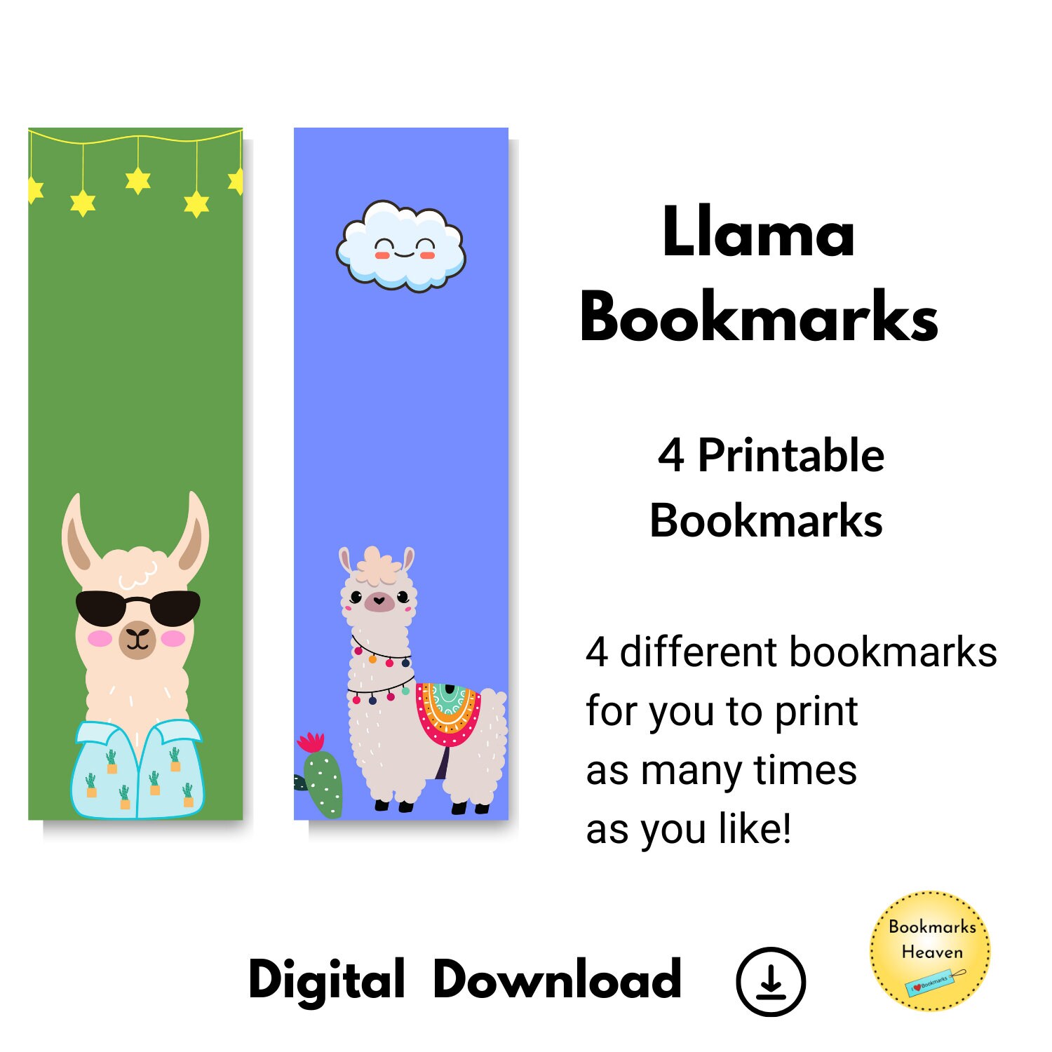 Llama Bookmarks Printable, Cute Bookmarks for Women, Llama Bookmarks ...