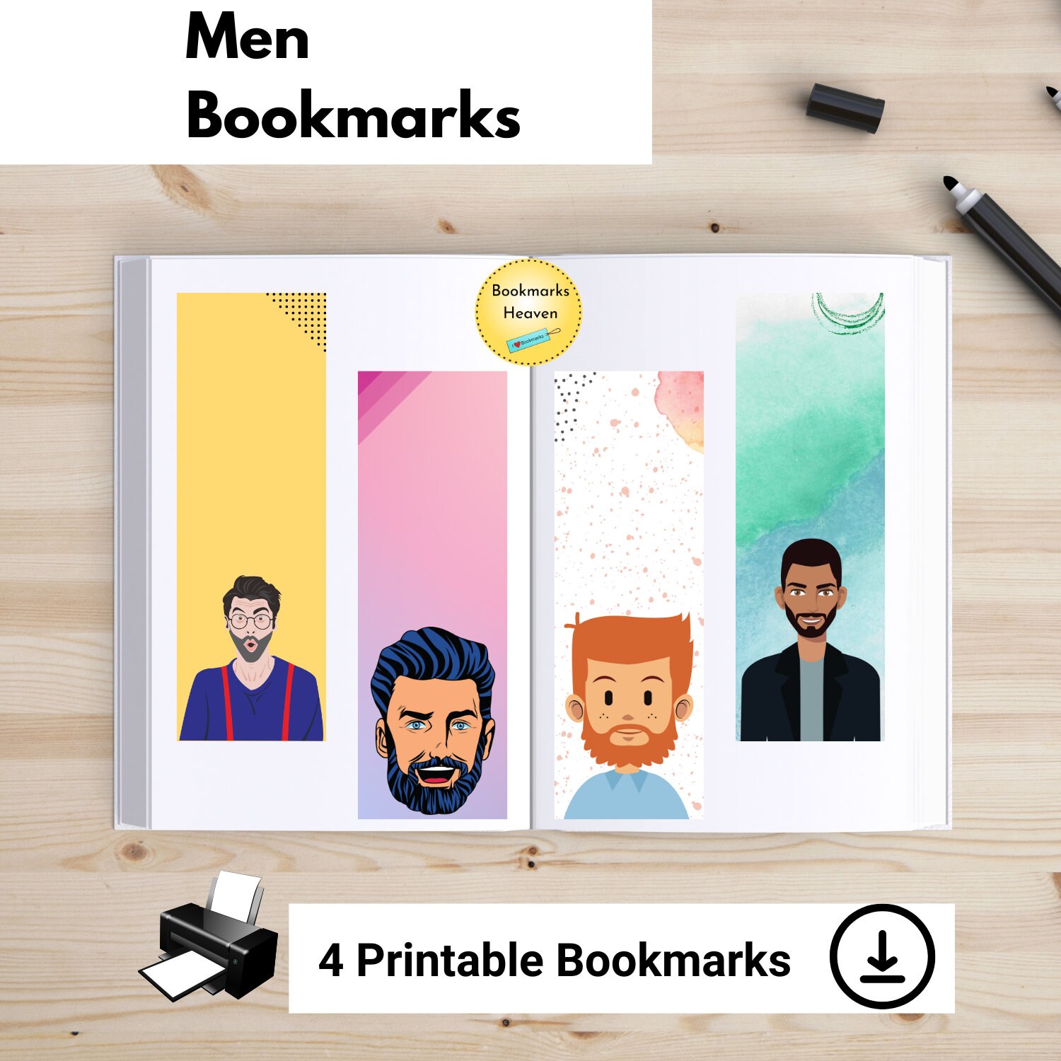Digital Bookmarks, Bookish Reader Gift, Guys Bookmarks, Printable ...