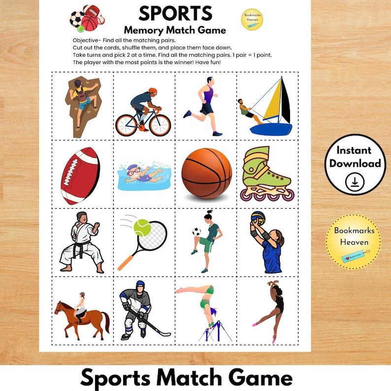 Sports Matching Game, Printable Games for Kids, Montessori Sports Cards ...