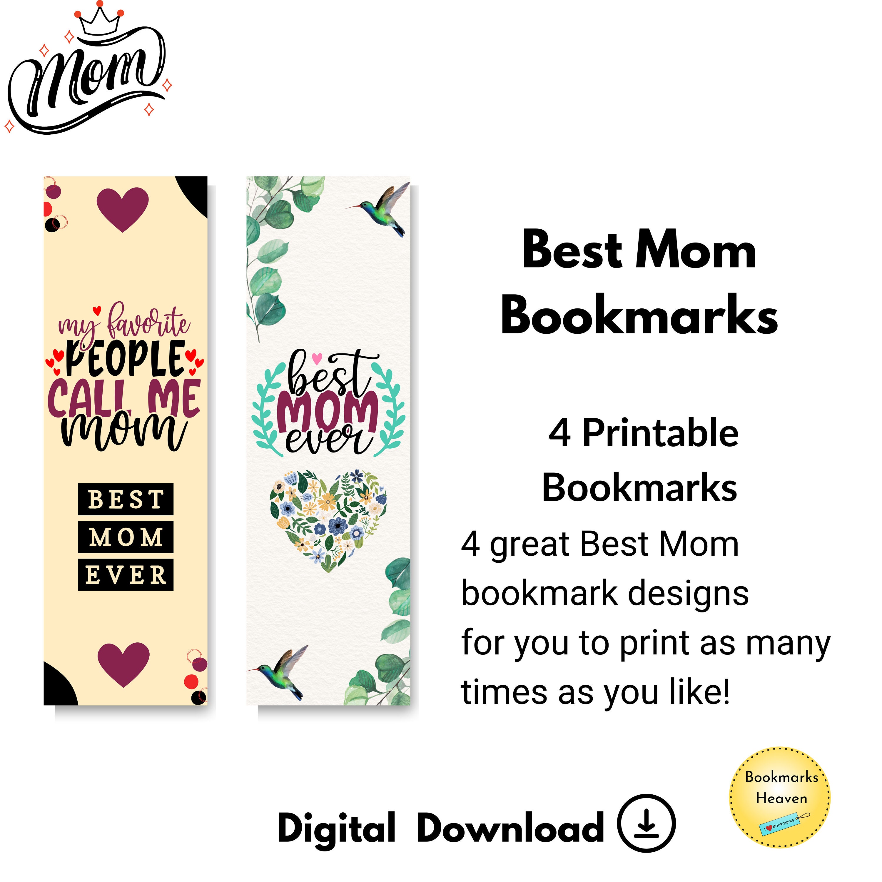 Mothers Day Bookmarks Printable, Bookmark Designs for Mom, Best Mom ...