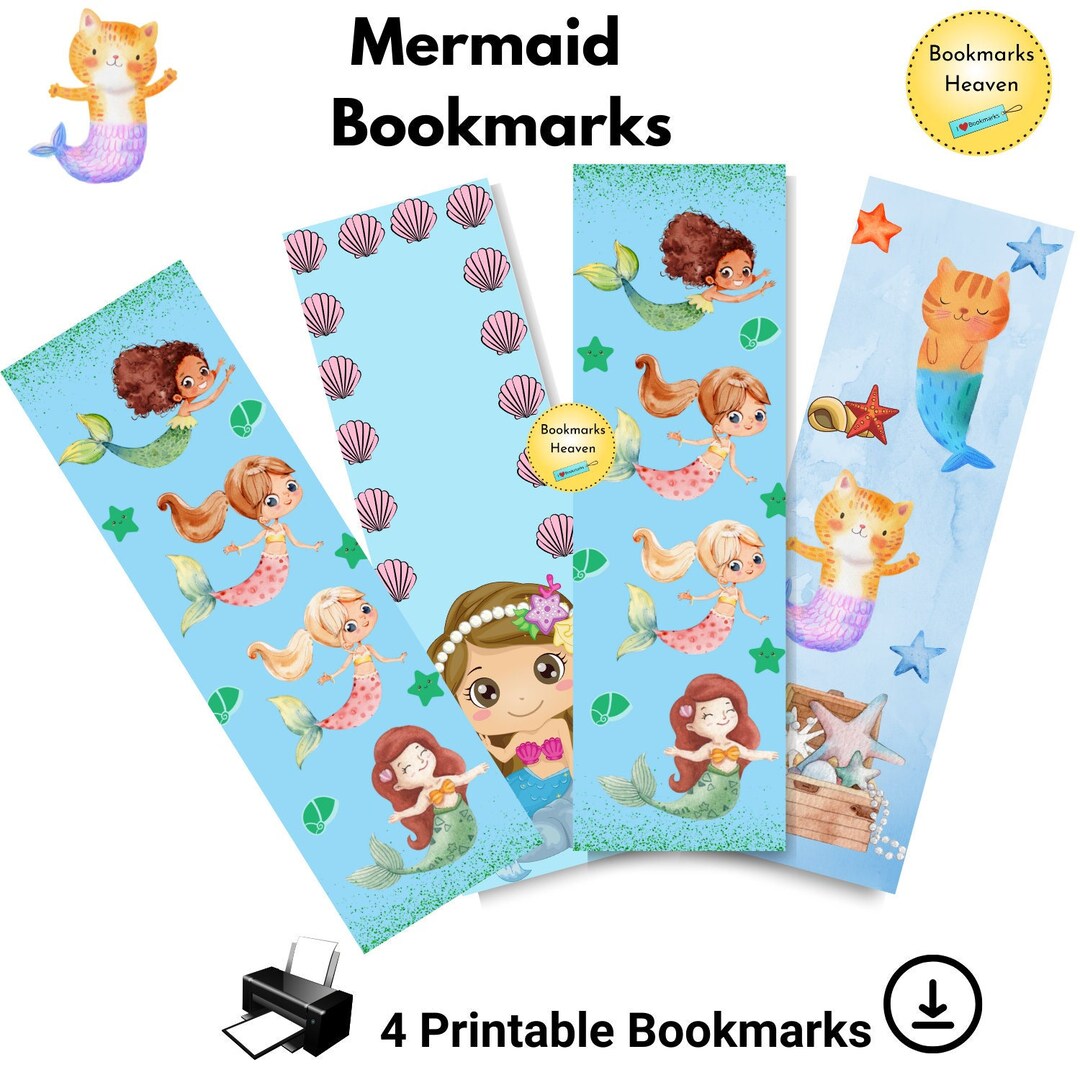 Mermaid Bookmarks Printable, Girls DIY Bookmarks, Bookmarks Digital ...
