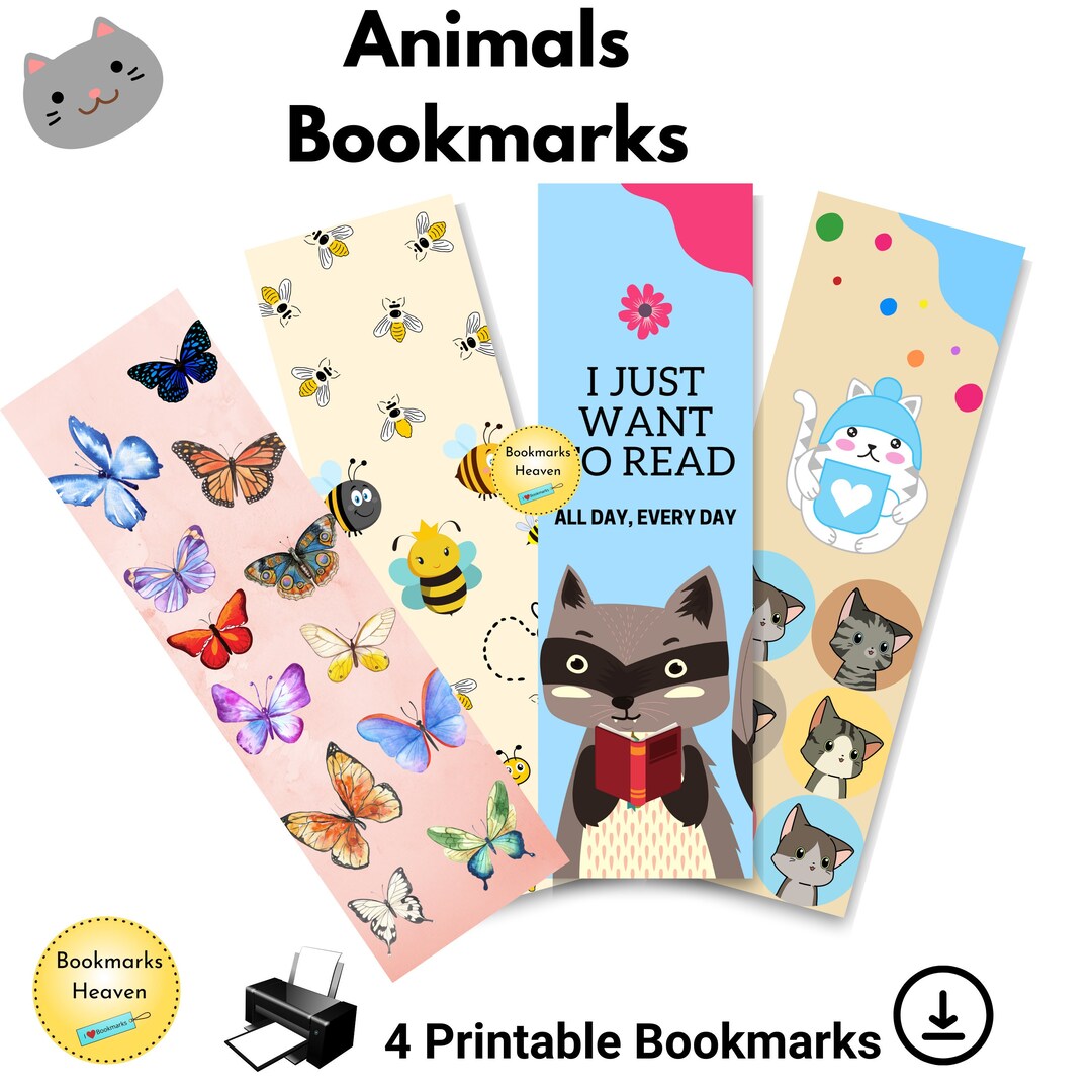 Butterfly Bookmark Set of 4 Printable,bee Lover Gift, Fun Kids Bookmark ...