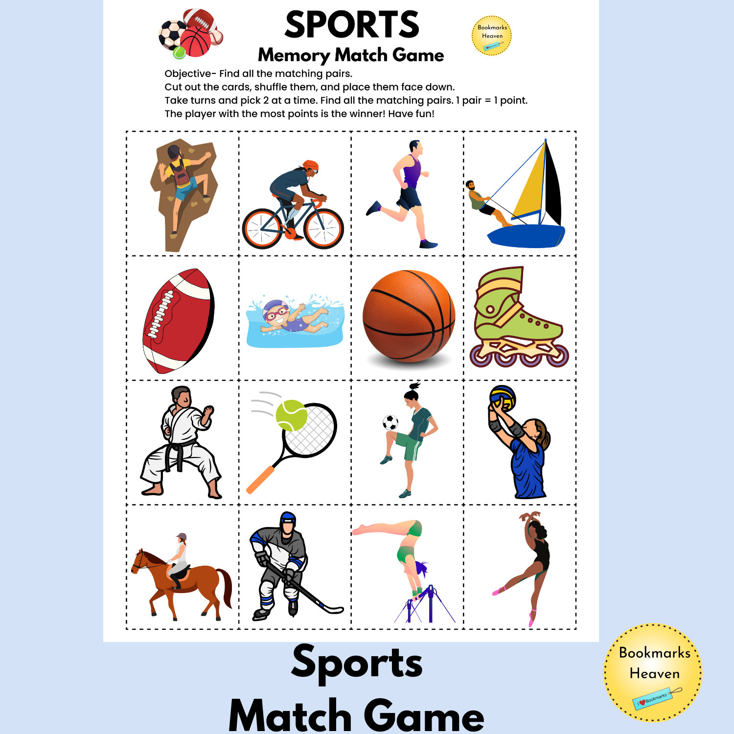 Sports Matching Game, Printable Games for Kids, Montessori Sports Cards ...