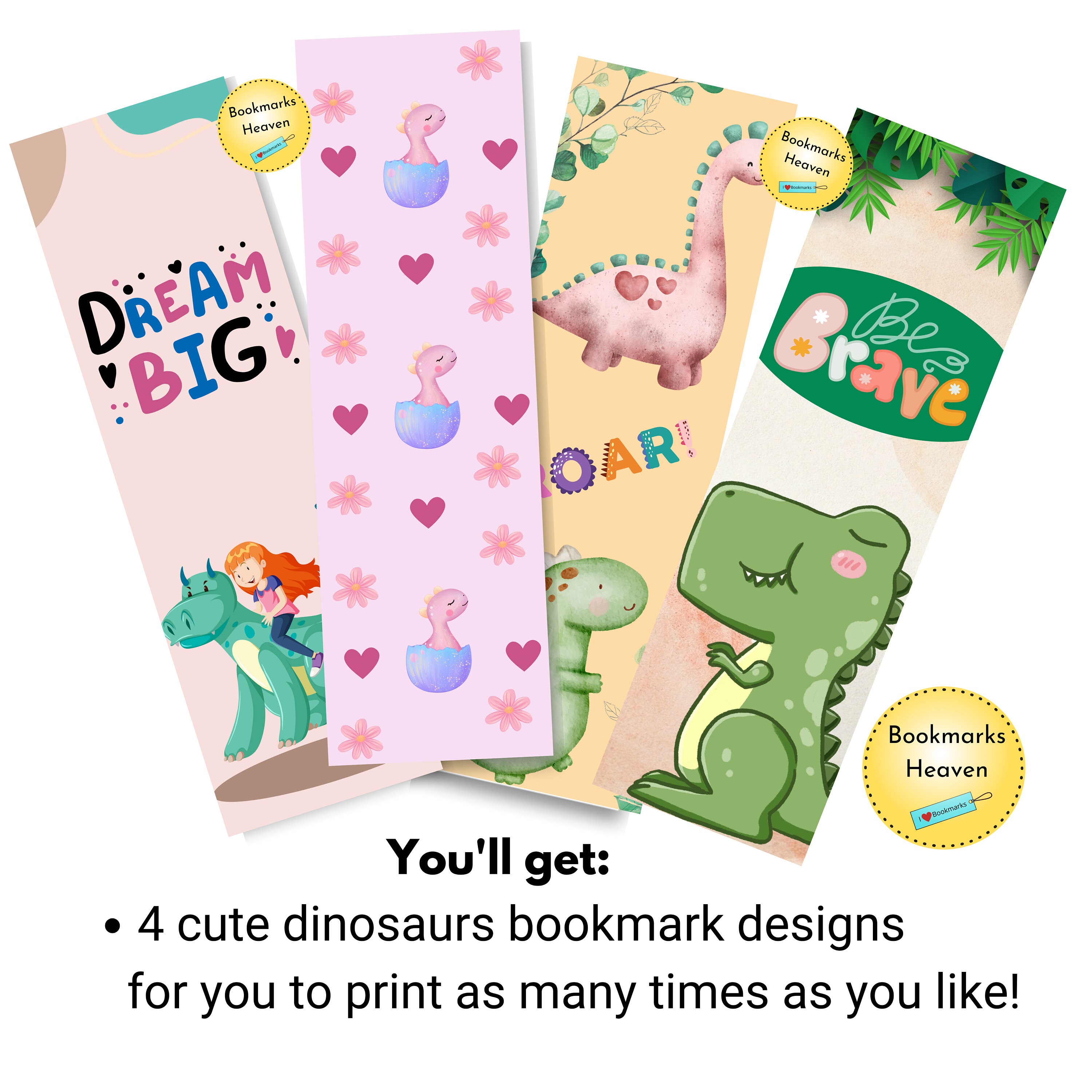 Dinosaur Bookmark Printable, Dinosaur Party Favor for Girls, Pink ...