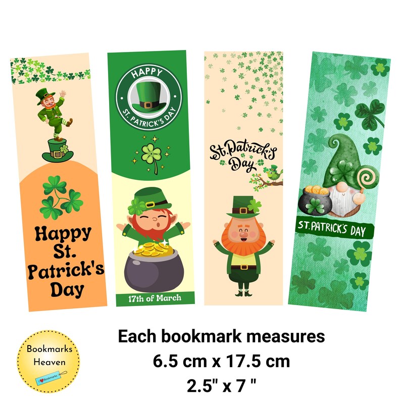 St. Patrick's Day Bookmarks Printable, Shamrock Bookmarks Digital ...