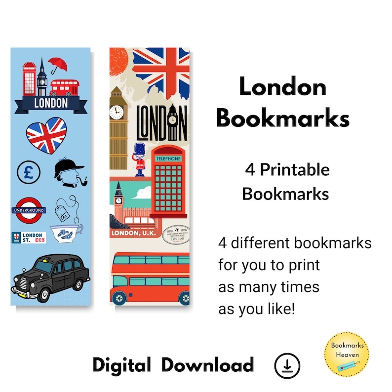 London Bookmarks Printable, London Gifts, Printable London Bookmarks ...