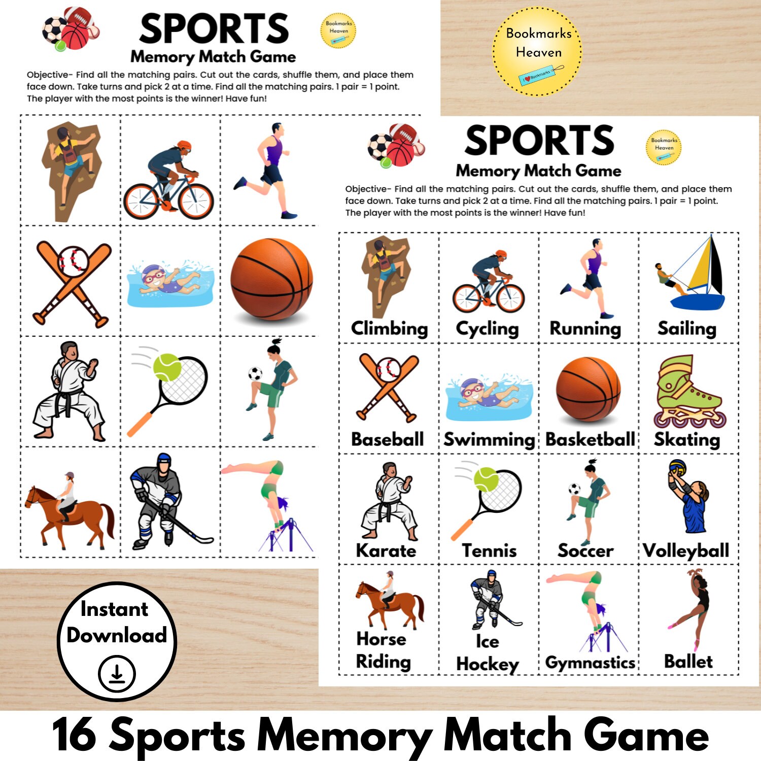 Sports Match Game, Sports Party Game, Sports Memory Match Activity, Fun ...
