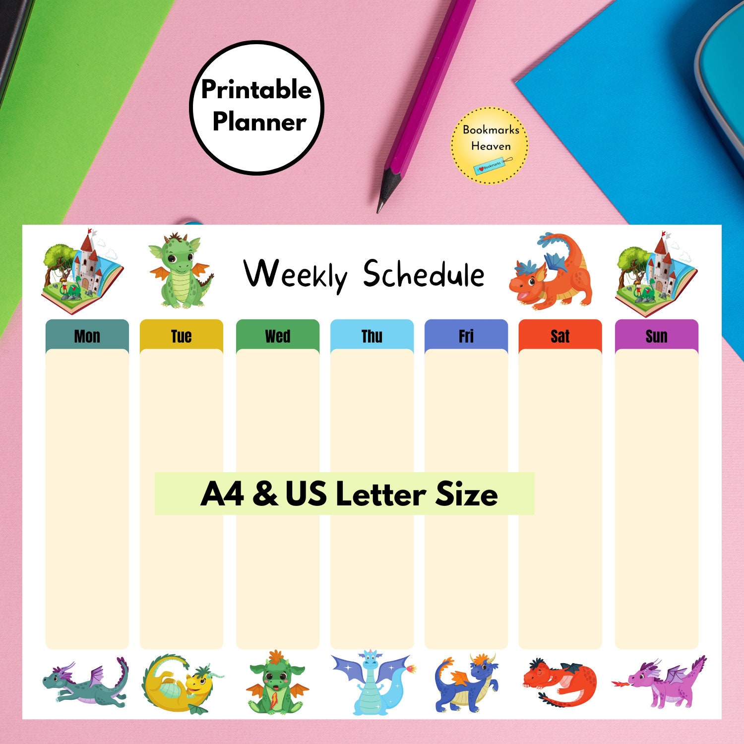 Dragon Weekly Schedule Weekly Schedule Printable Dragon - Etsy