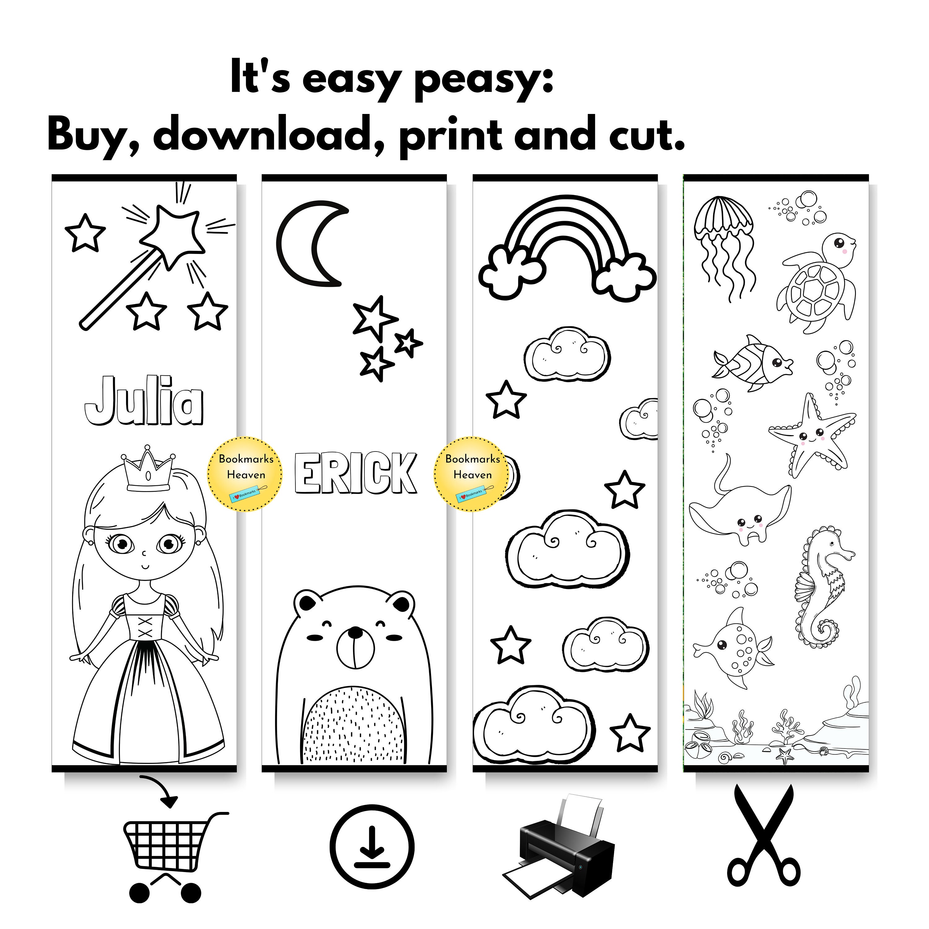 Custom Coloring Bookmarks for Kids Cute Girls Coloring - Etsy