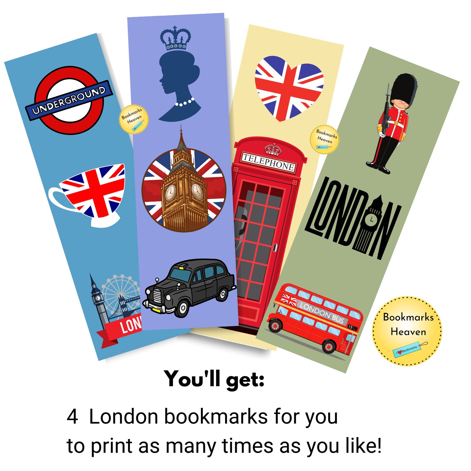London Bookmark Set of 4 Printable, London Gifts, Printable London ...