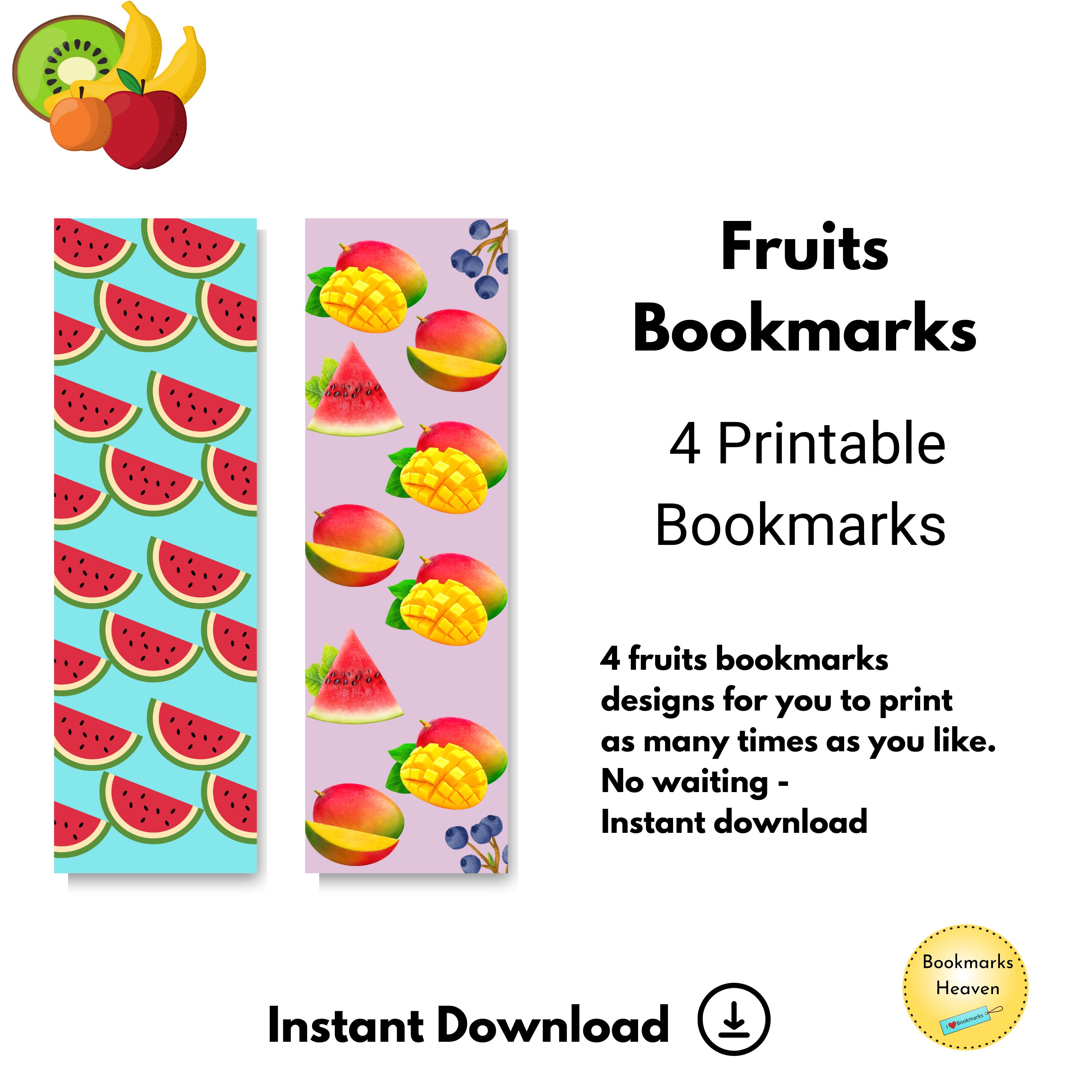 Fruit Bookmarks Printable, Tropical Fruit Digital Download, Watermelon ...