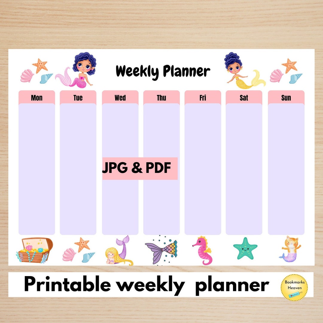 Mermaid Planner, Weekly Schedule Printable, Kids Daily Calendar ...