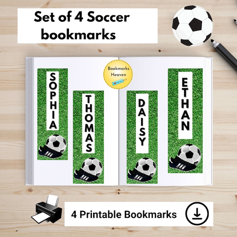 Personalized Soccer Bookmark Printable, Custom Bookmarks Digital ...
