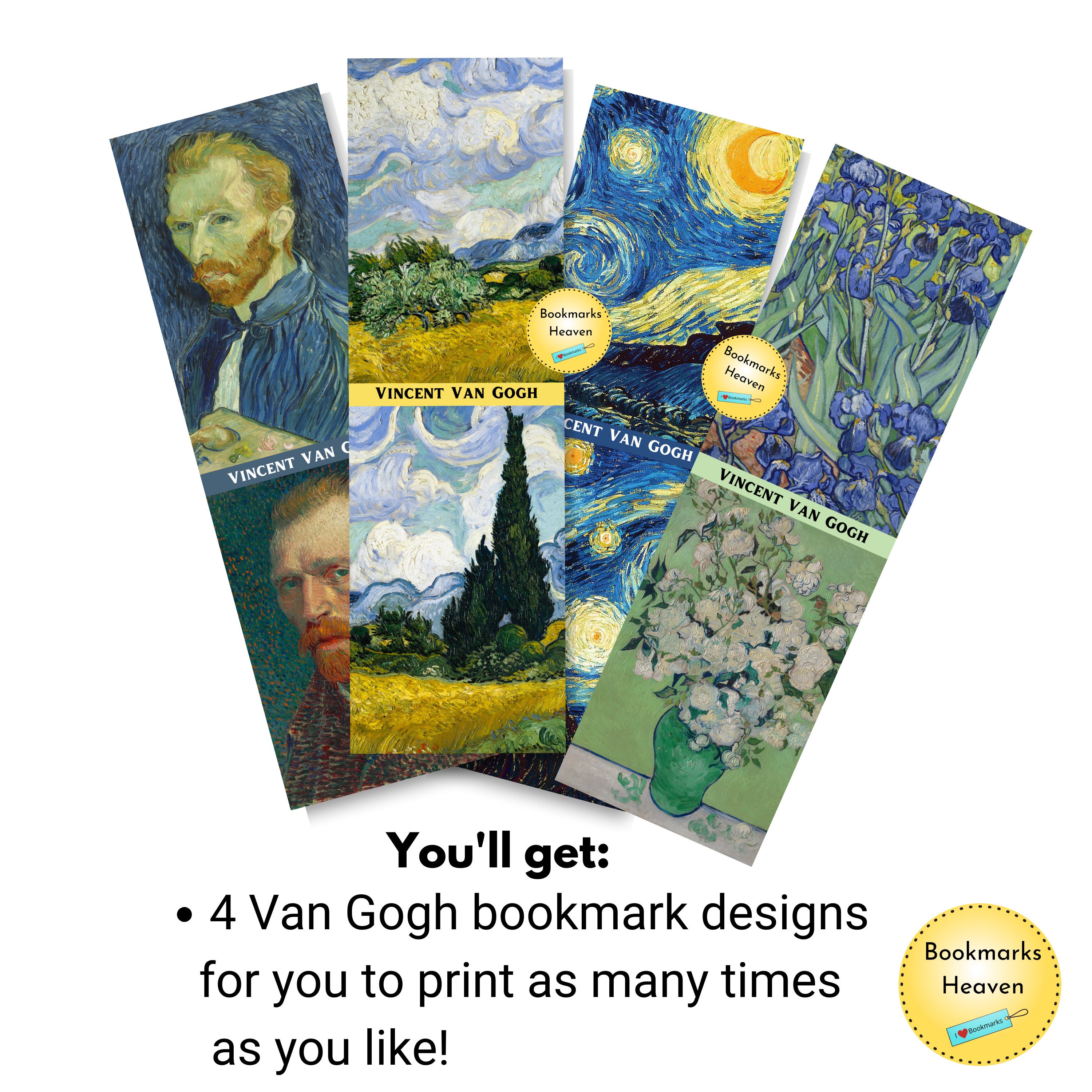 Van Gogh Art Bookmarks Van Gogh Bookmark Designs Art Lover - Etsy
