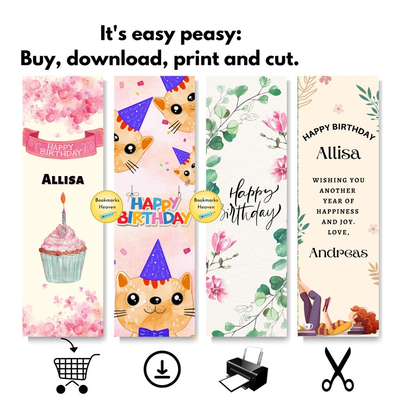 Custom Happy Birthday Bookmark, Personalized Bookmark Name, 21st ...