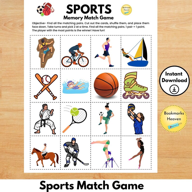 Sports Match Game, Sports Party Game, Sports Memory Match Activity, Fun ...