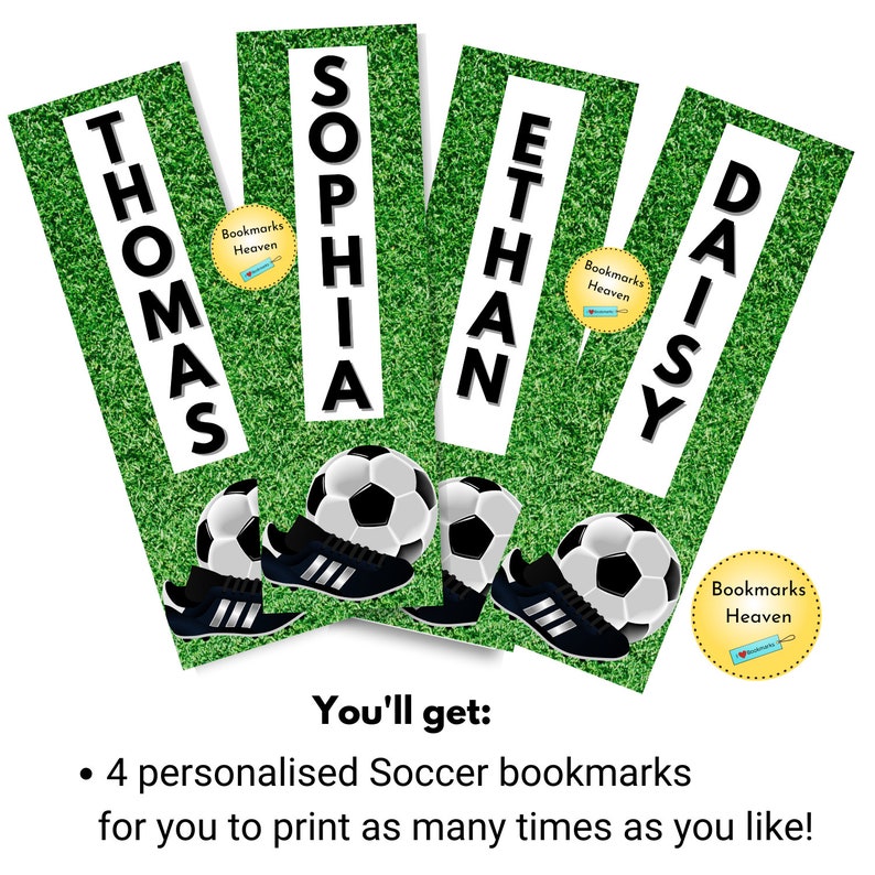 Personalized Soccer Bookmark Printable, Custom Bookmarks Digital ...