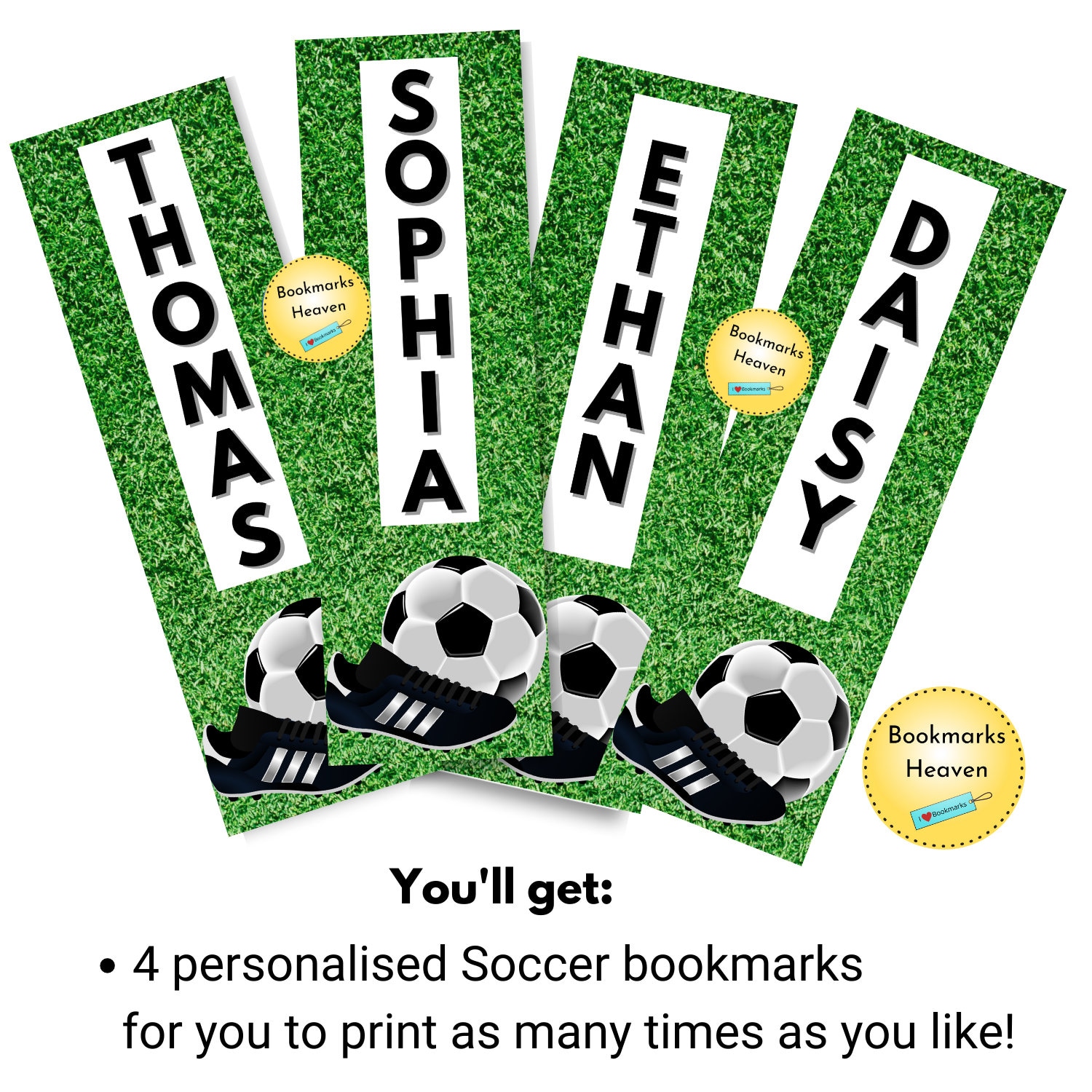 Personalized Soccer Bookmark Printable, Custom Bookmarks Digital ...